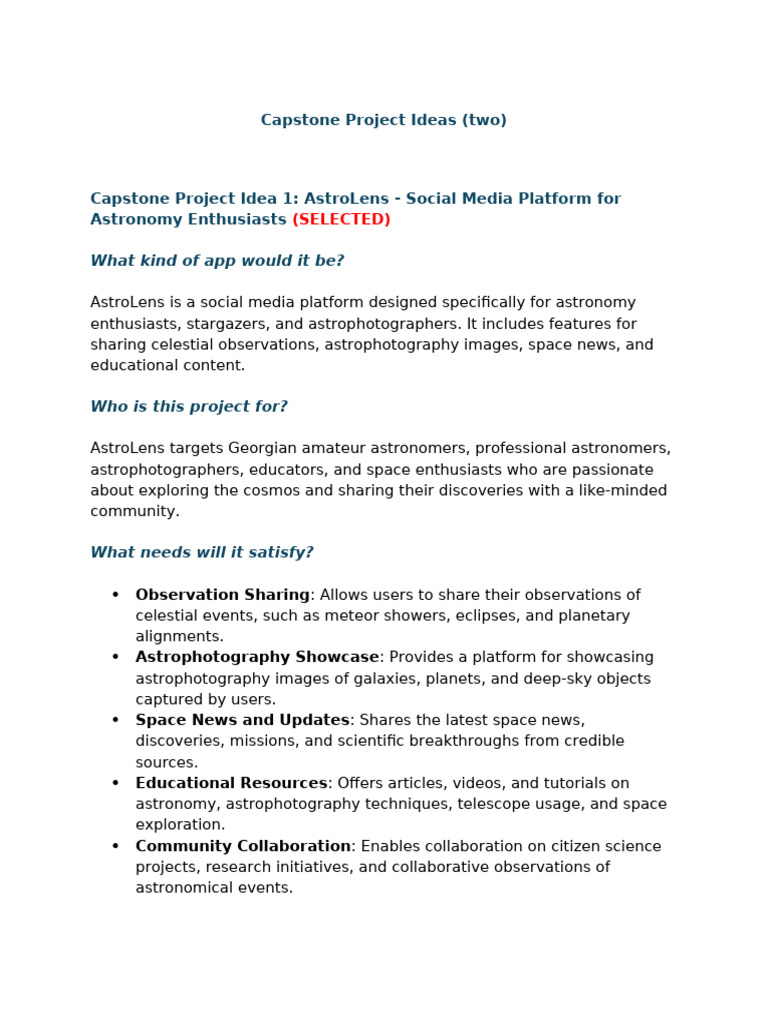 Capstone Project Ideas Pdf Astronomy Social Media