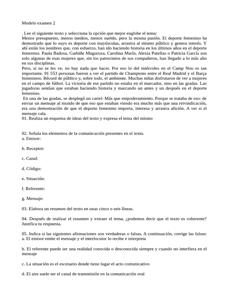 Model Examen 2 3º | PDF | Comunicación