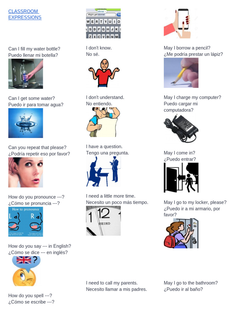 Vocab - Classroom Expressions | PDF
