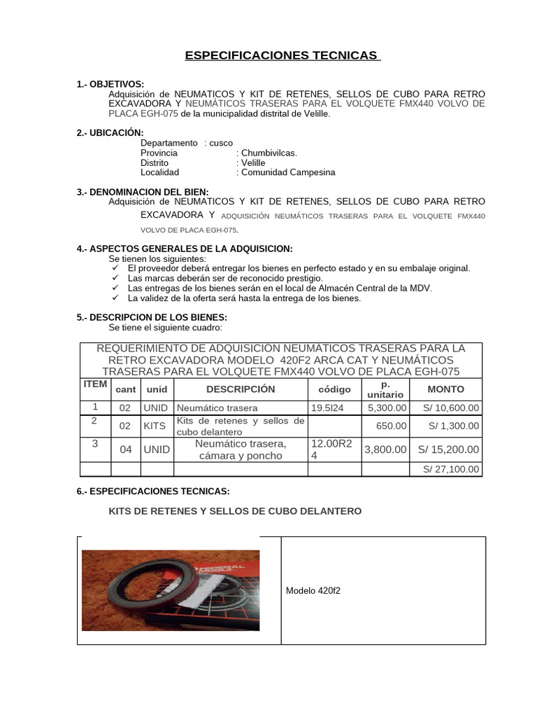 Especificaciones Tecnicas Bienes | PDF | Vehículo de motor