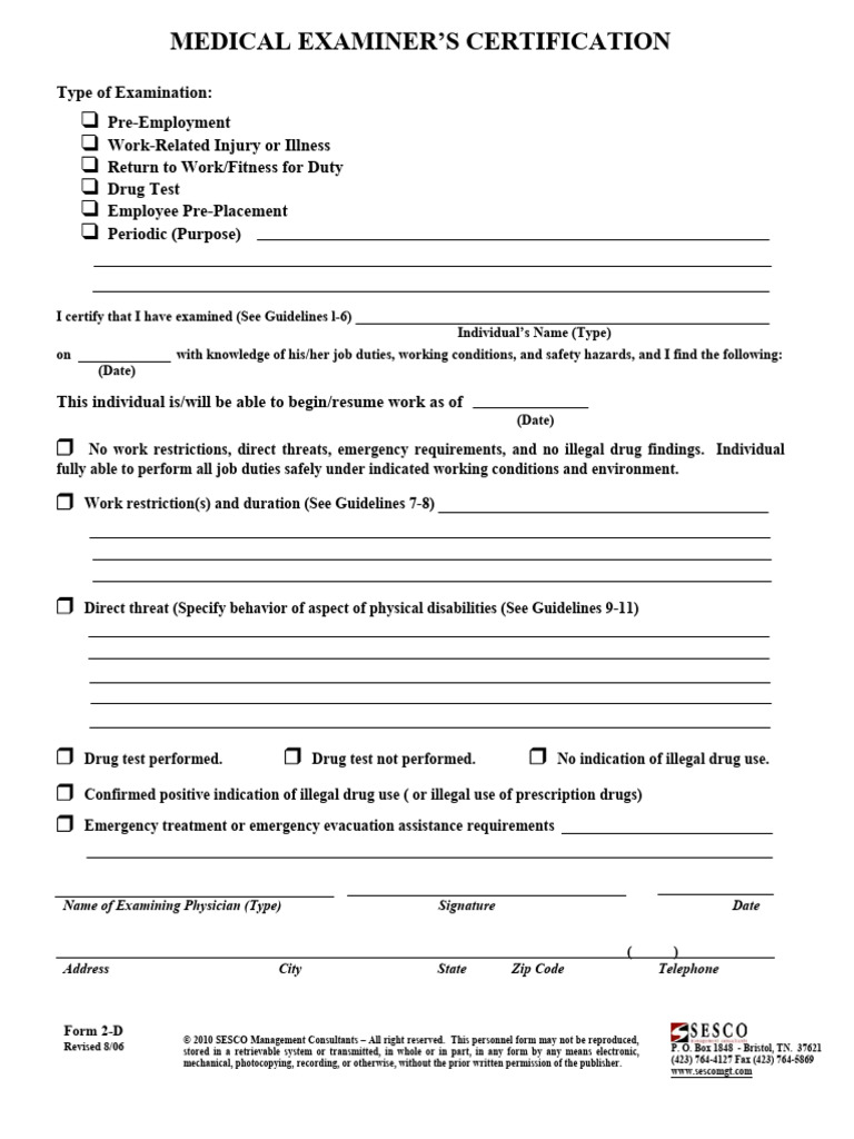 FORM 2-D 2006 MEDICAL REQUEST - RETURN TO WORK | PDF | Occupational Safety And Health | Disability