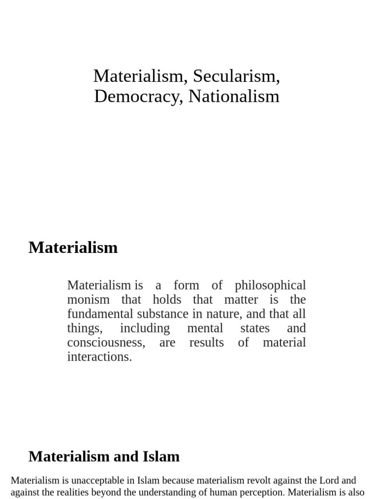 Materialism, Secularism, Democracy, Nationalism | PDF | Secularism | Materialism