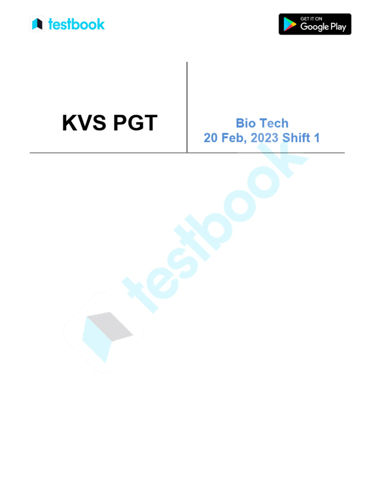 KVS PGT Bio Tech Paper 2023 | PDF
