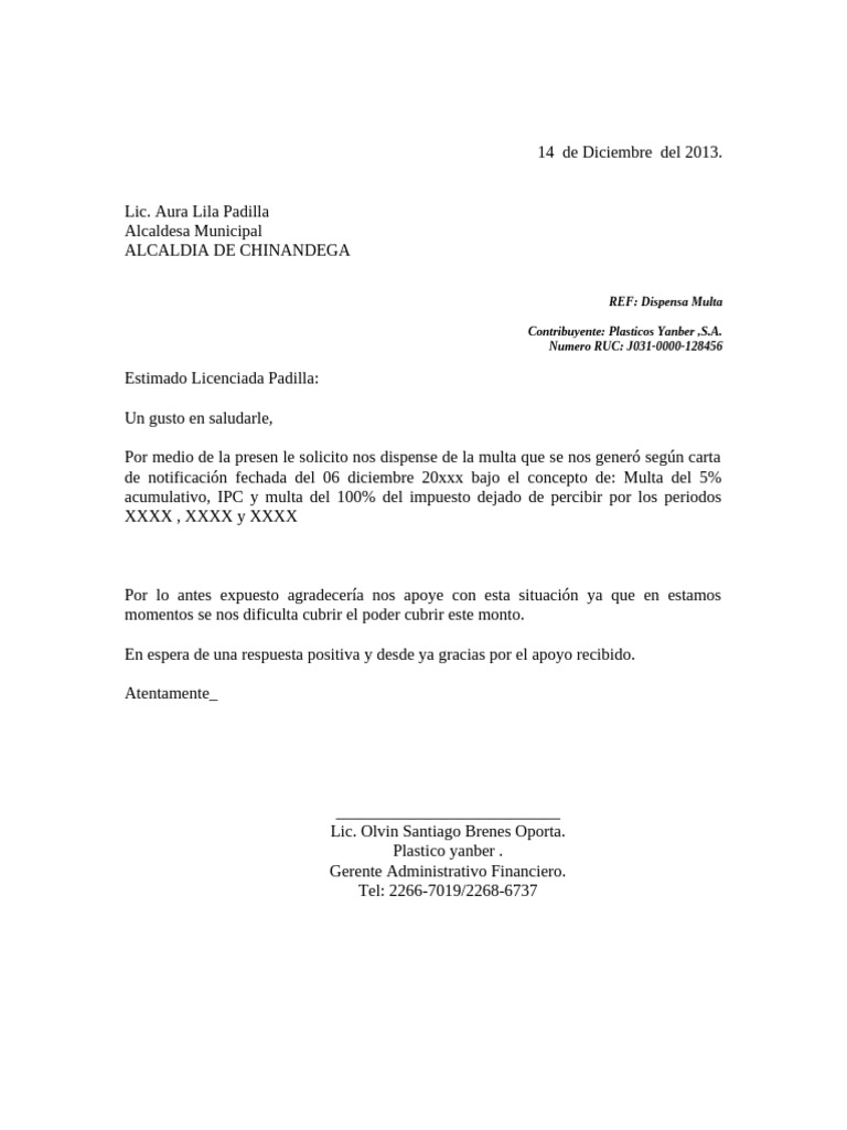Carta Dispensa de Multa Alcaldia | PDF