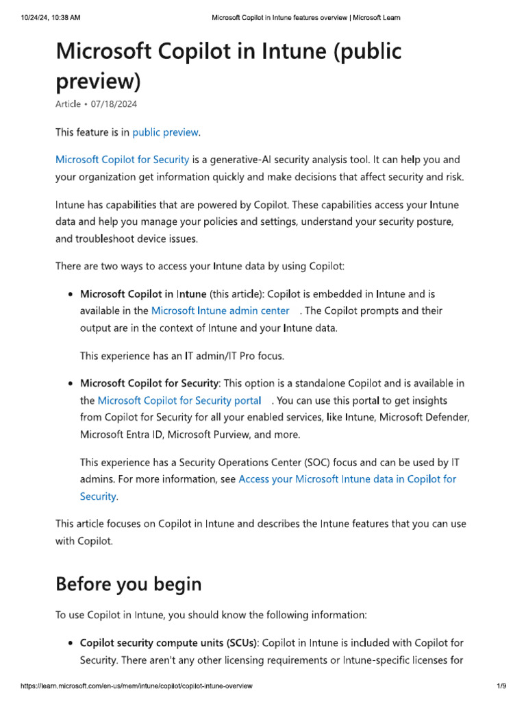 Microsoft Copilot in Intune (Public Preview) | PDF