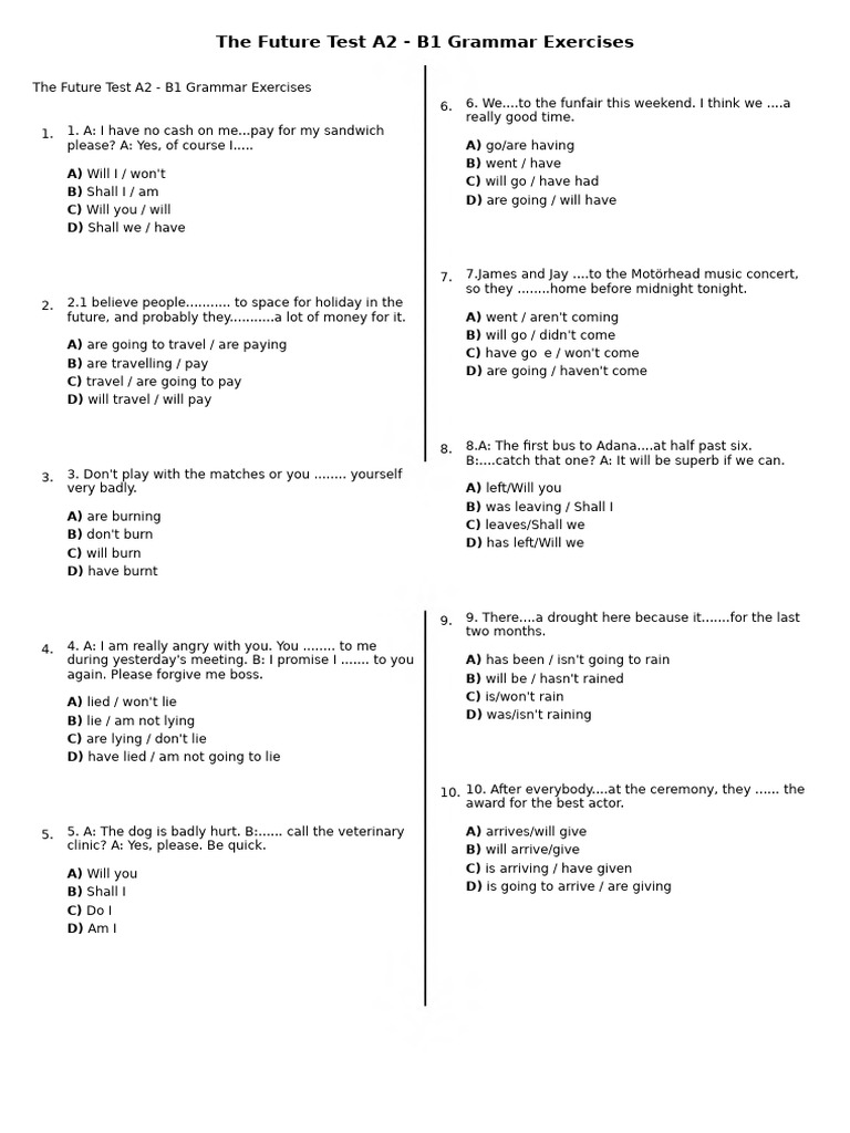 468 - The Future Test A2 b1 Grammar Exercises | PDF