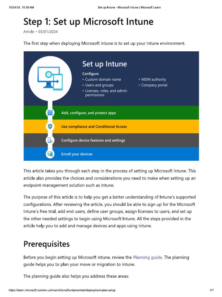Step 1 Set Up Microsoft Intune | PDF