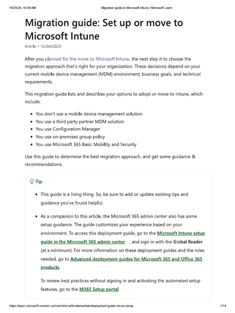 Migration Guide Set Up or Move To Microsoft Intune | PDF