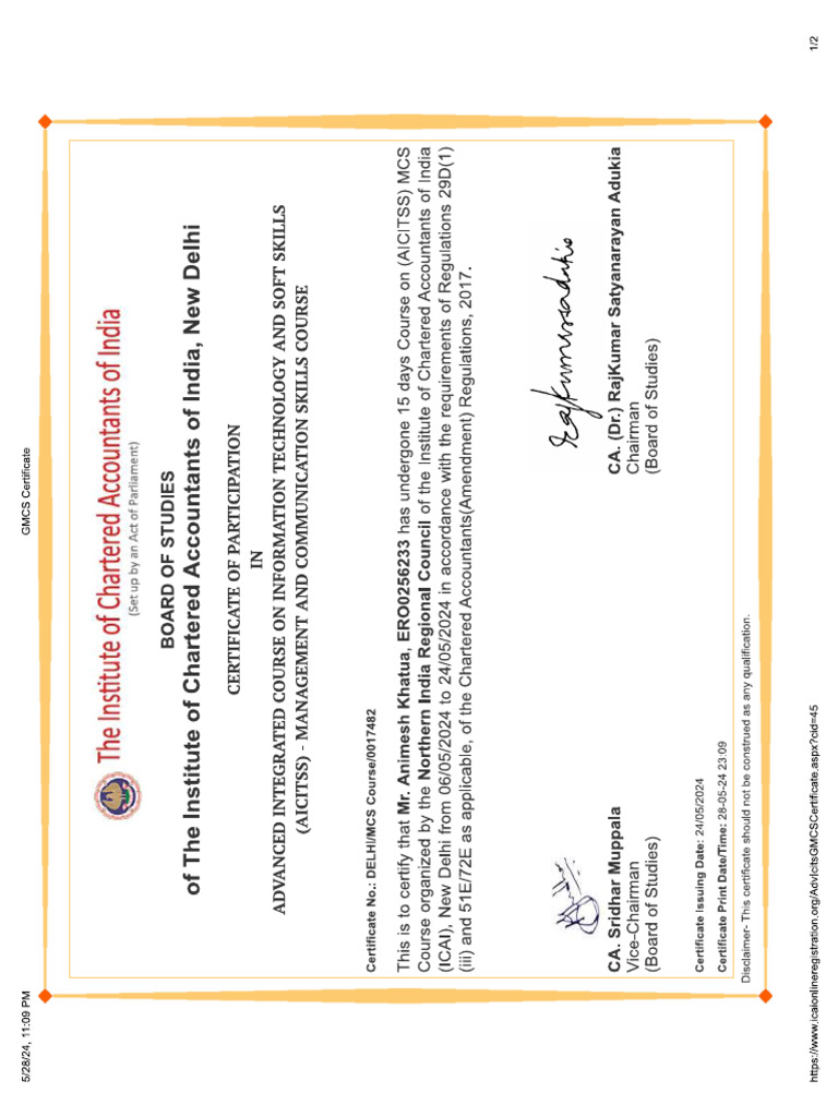 Mcs Training Certificate | PDF