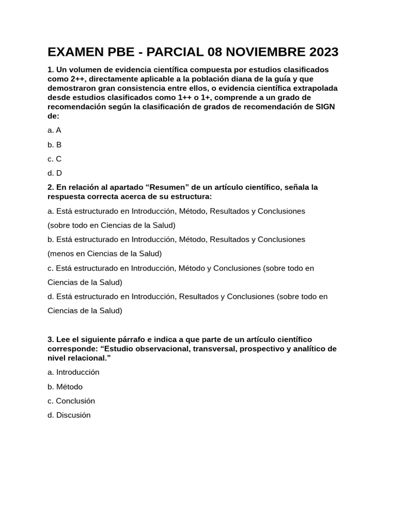 Examen Pbe Parcial Sin Corregir-2 | PDF | Investigación cuantitativa | De fumar