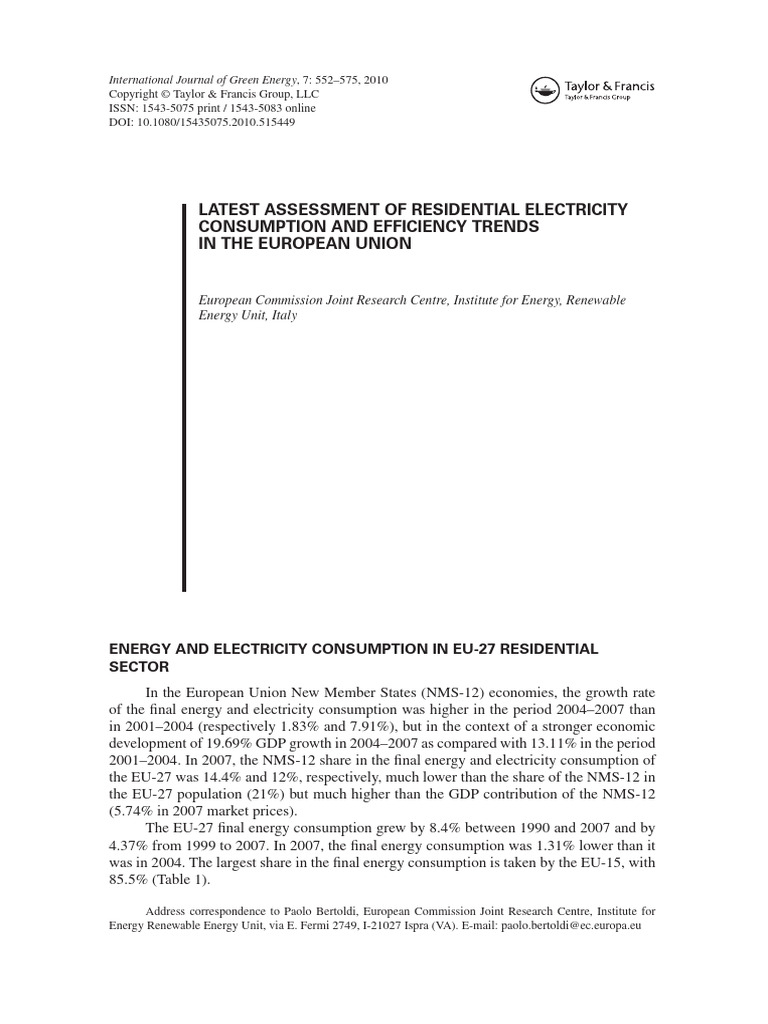 Latest Assessment of Residential Electricity Consumption and Efficiency ...