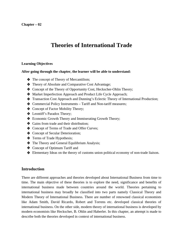 Chapter - 02 Theories of International Trade | PDF | Economic Growth ...