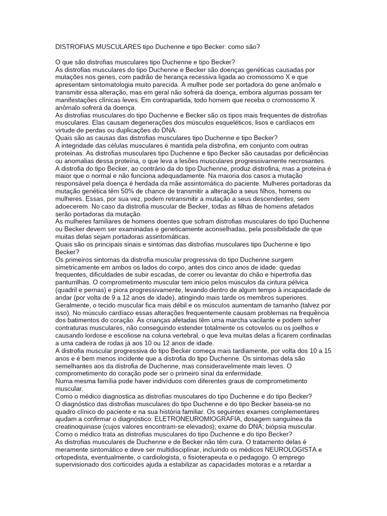 Distrofias Musculares Tipo Duchenne e Tipo Becker | PDF | Distrofia ...