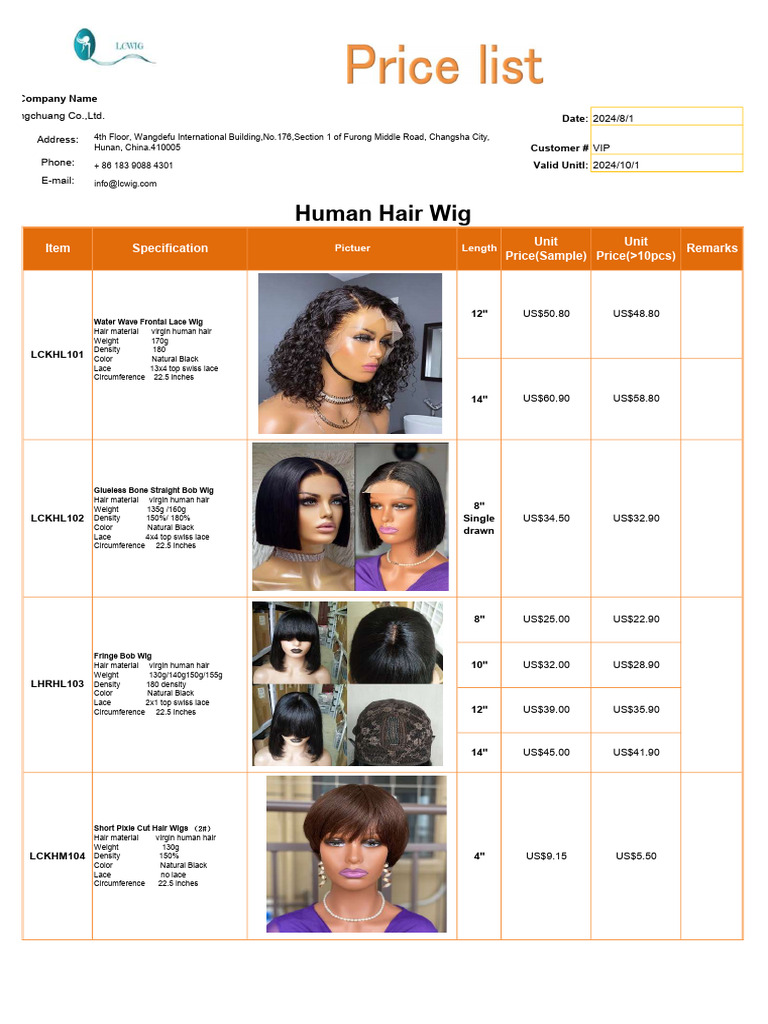 LCWIG Price List - Human hair wig 202409 （人发 头套 带造型） (2024-10-24 02 ...