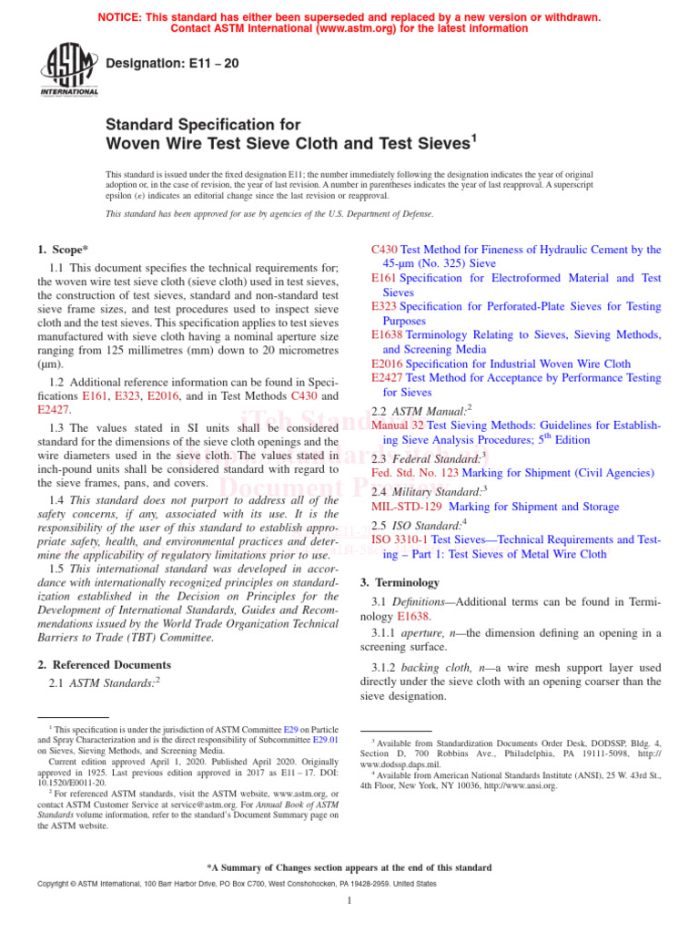 ASTM-E11-20 | PDF | Weaving | Textiles