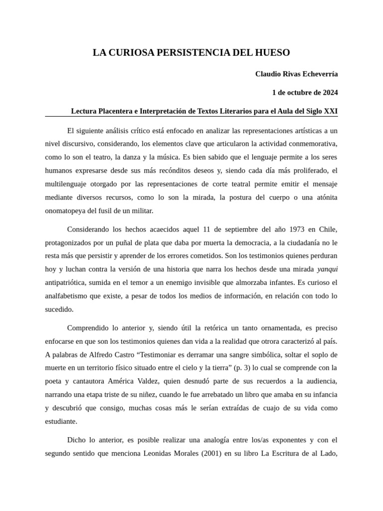 La Curiosa Persistencia Del Hueso - Claudio Rivas | PDF | Historia