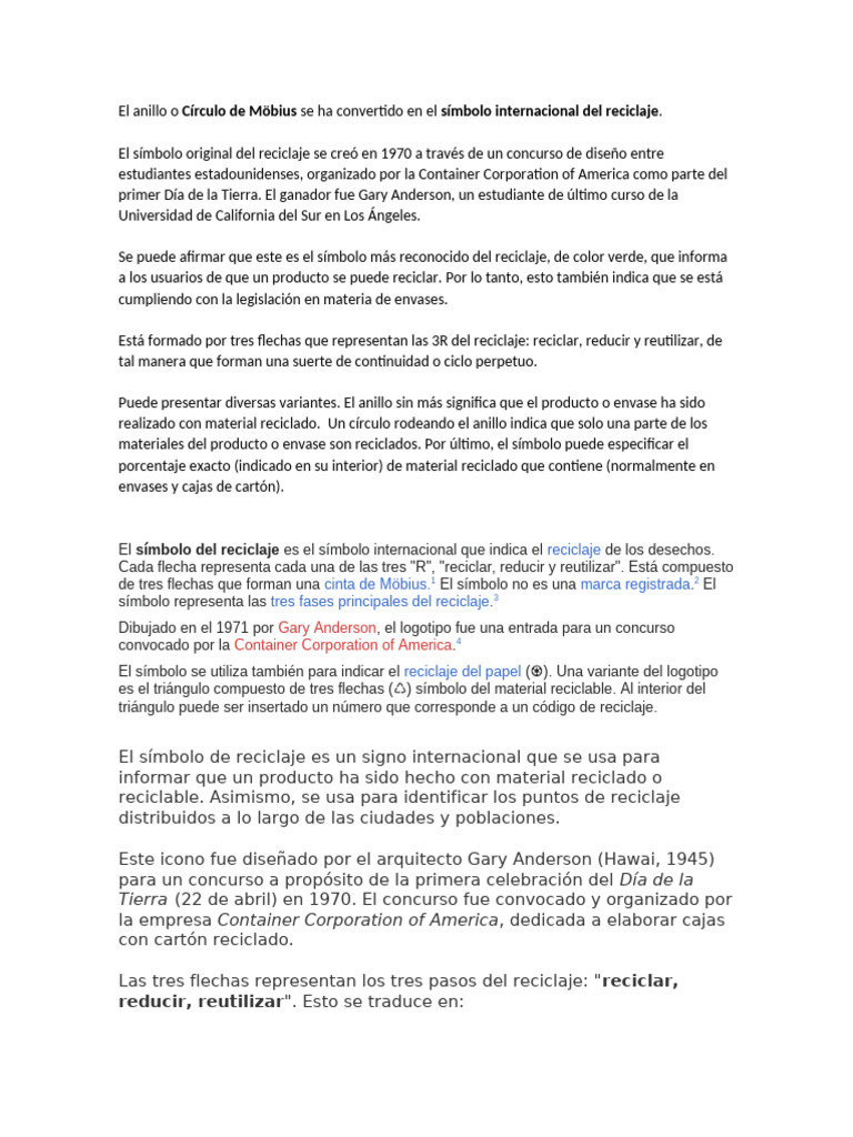 Símbolo del Reciclaje: Historia y Significado | PDF | Reciclaje ...