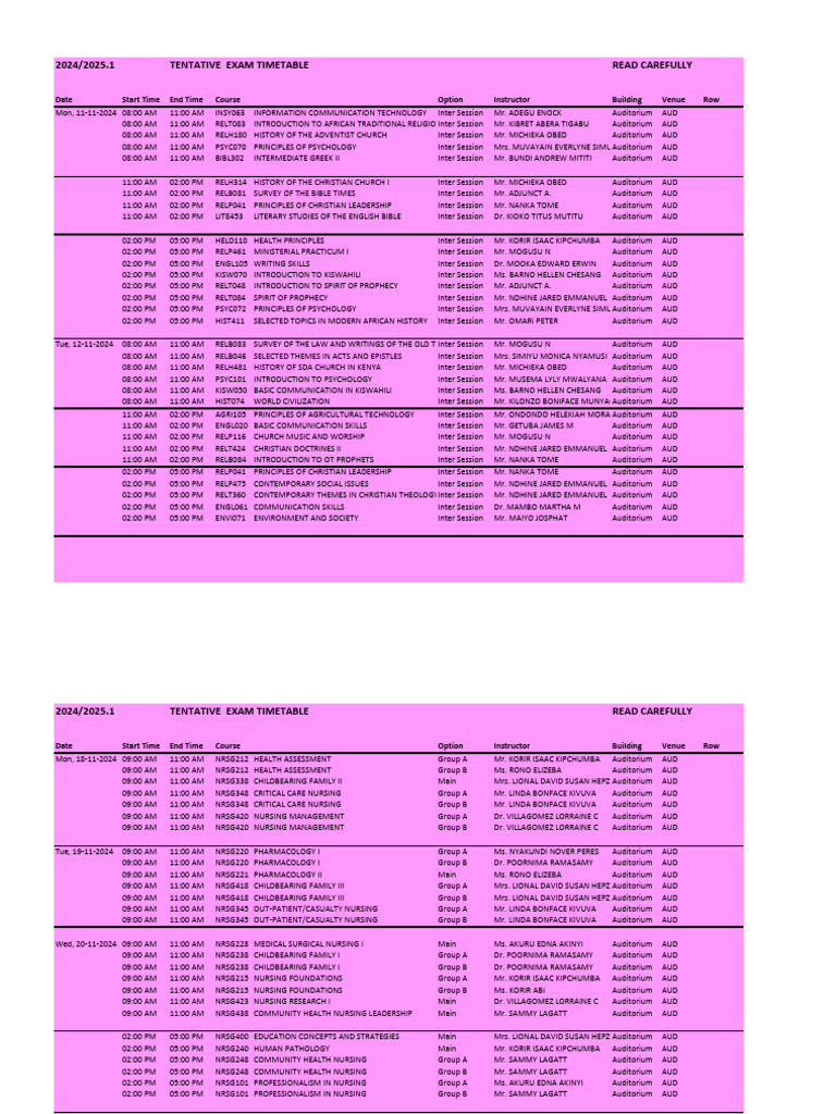 2024-2025.1 Tentative Exam Timetable | PDF
