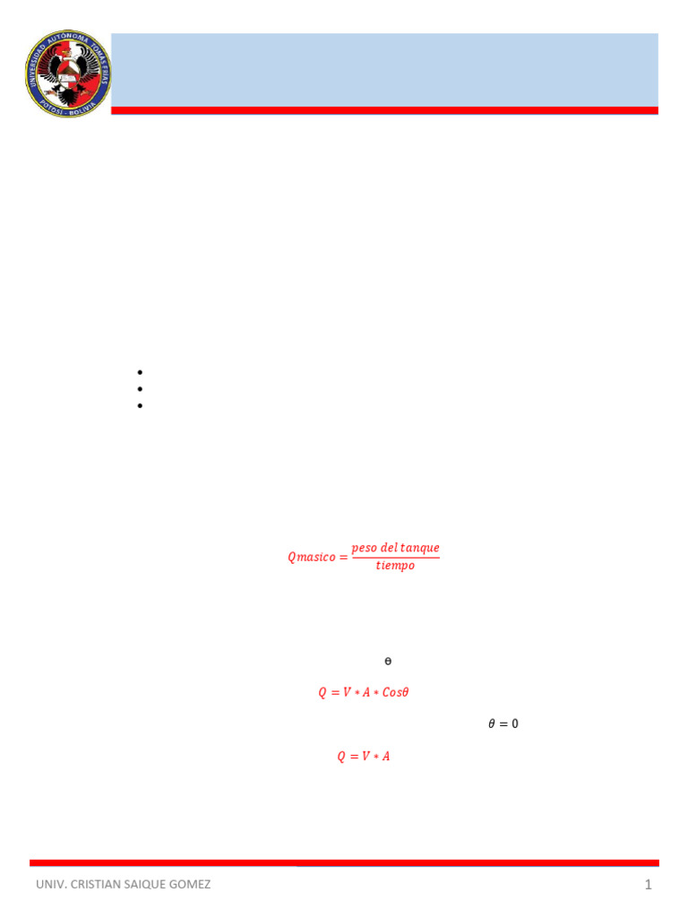 Informe Flujo Masico | PDF | Descarga (hidrología) | Medición