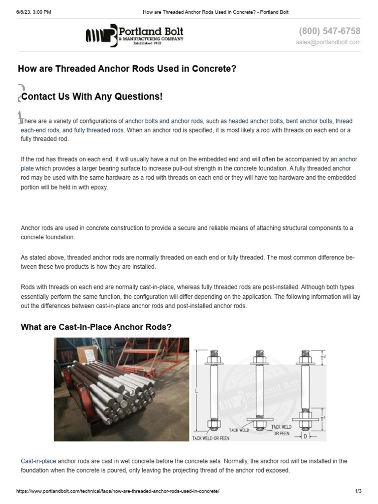 How are Threaded Anchor Rods Used in Concrete_ - Portland Bolt | PDF ...