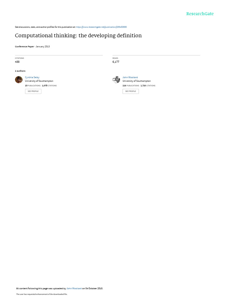 Evolving Concepts of Computational Thinking | PDF | Algorithms | Thought