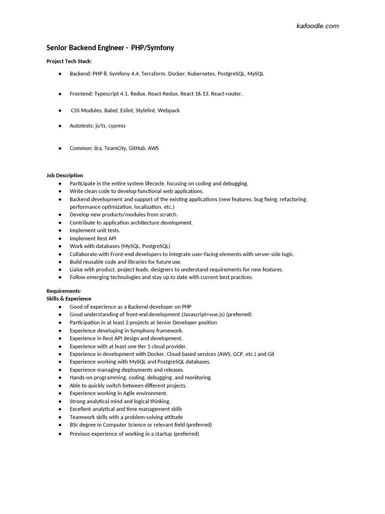Kafoodle Job Description Backend Developer | PDF