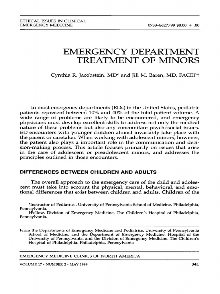 EMERGENCY DEPARTMENT TREATMENT OF MINORS - Emc | PDF | Informed Consent ...