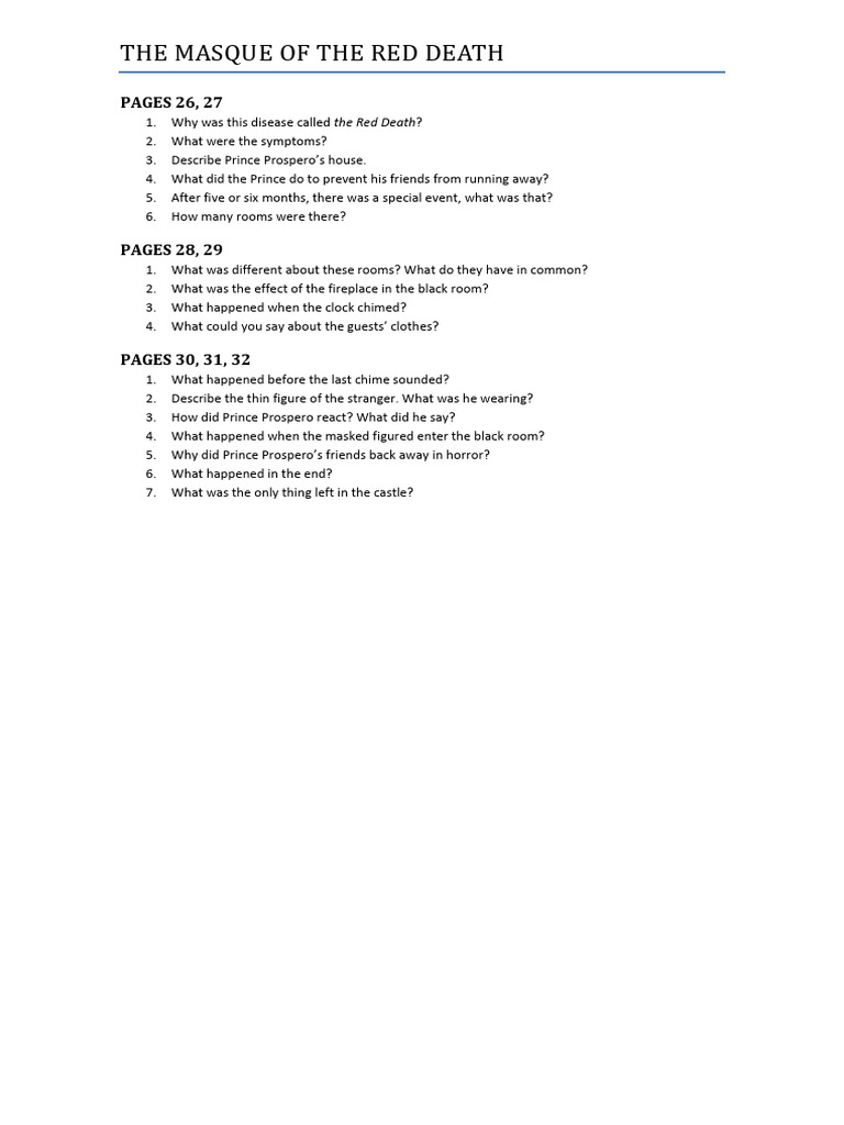 THE MASQUE OF THE RED DEATH - Study Guide | PDF