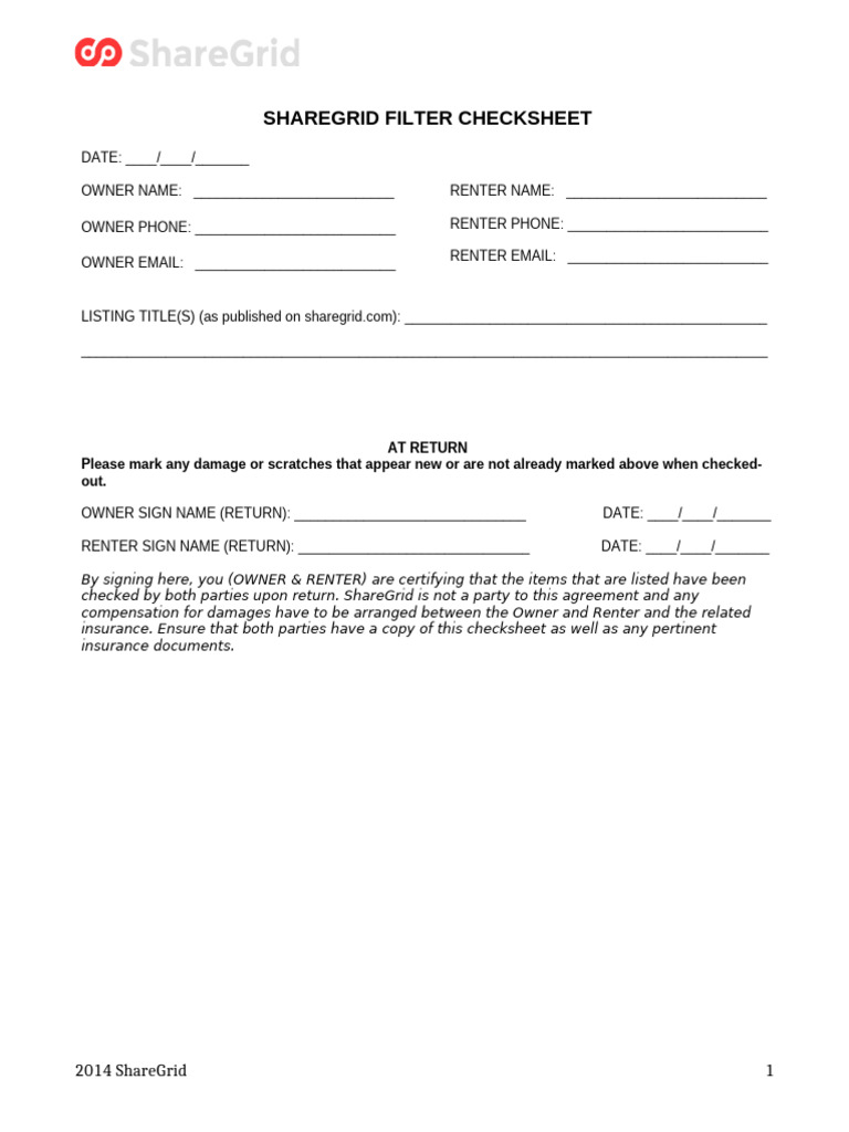 Sharegrid Filter Checksheet | PDF | Business