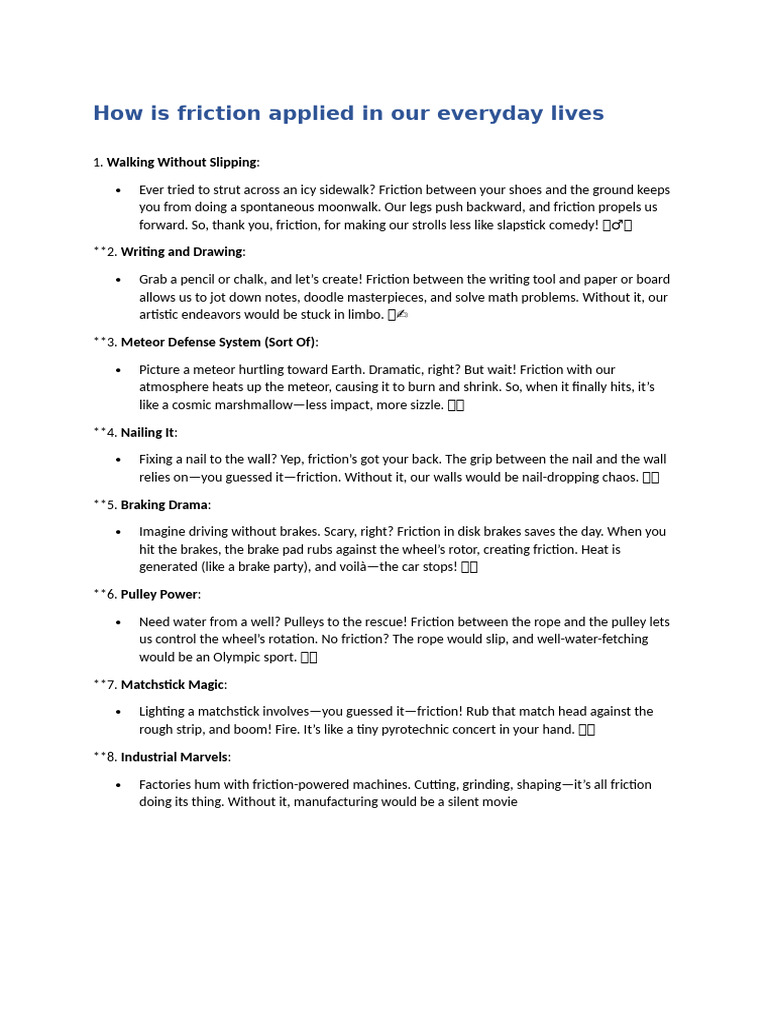 How Friction Applied in Our Everyday Lives | PDF | Home & Garden