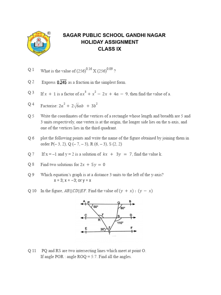 Class Ix Holiday Assignment | PDF | Area | Sphere