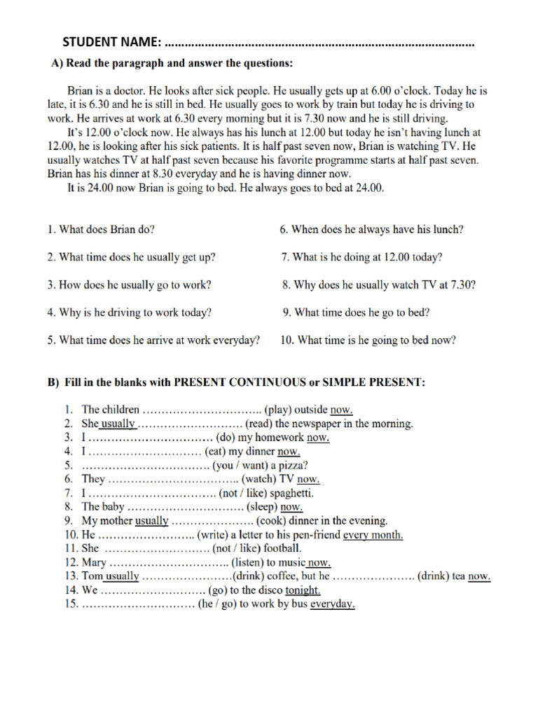 PRESENT SIMPLE EXERCISES | PDF