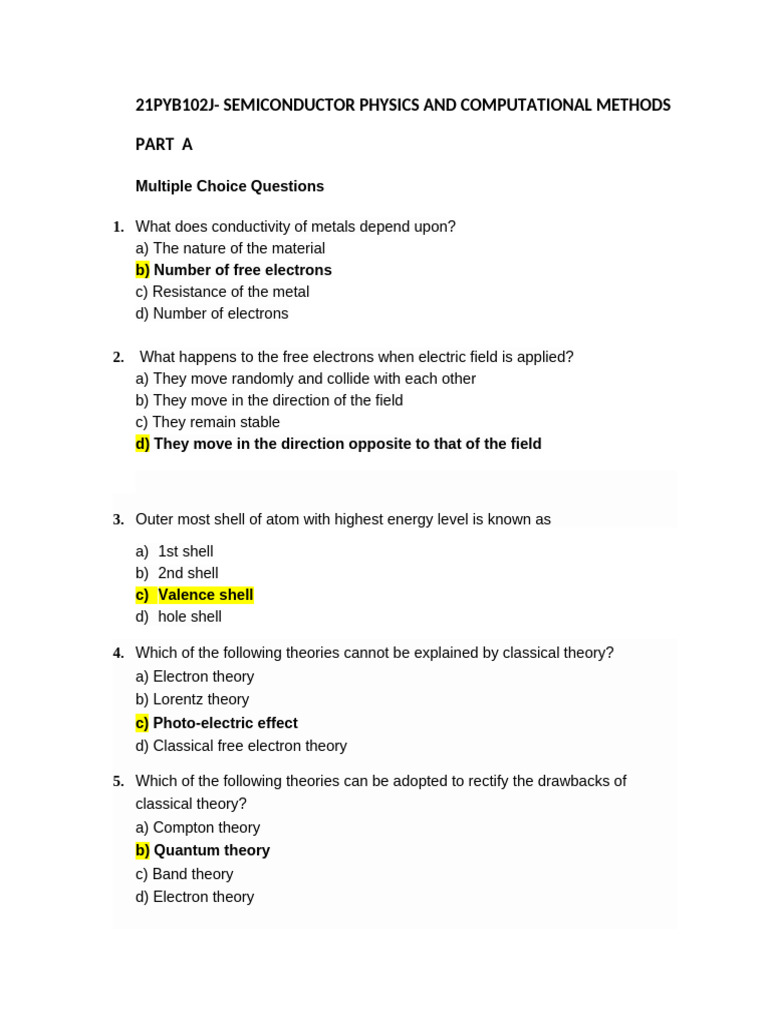 21PYB102J-Unit-I-Question Bank | PDF | Semiconductors | Electrical Resistivity And Conductivity