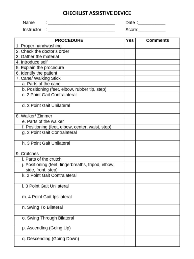 CHECKLIST ASSISTIVE DEVICE Demo | PDF | Science & Mathematics