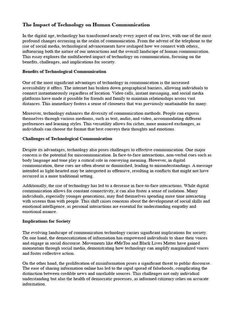 The Impact of Technology on Human Connection | PDF | Communication ...