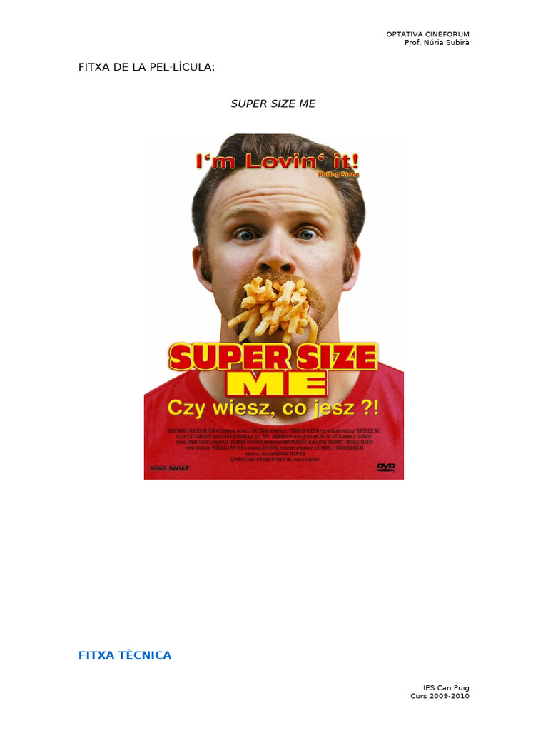 Fitxa Supersize Me | PDF