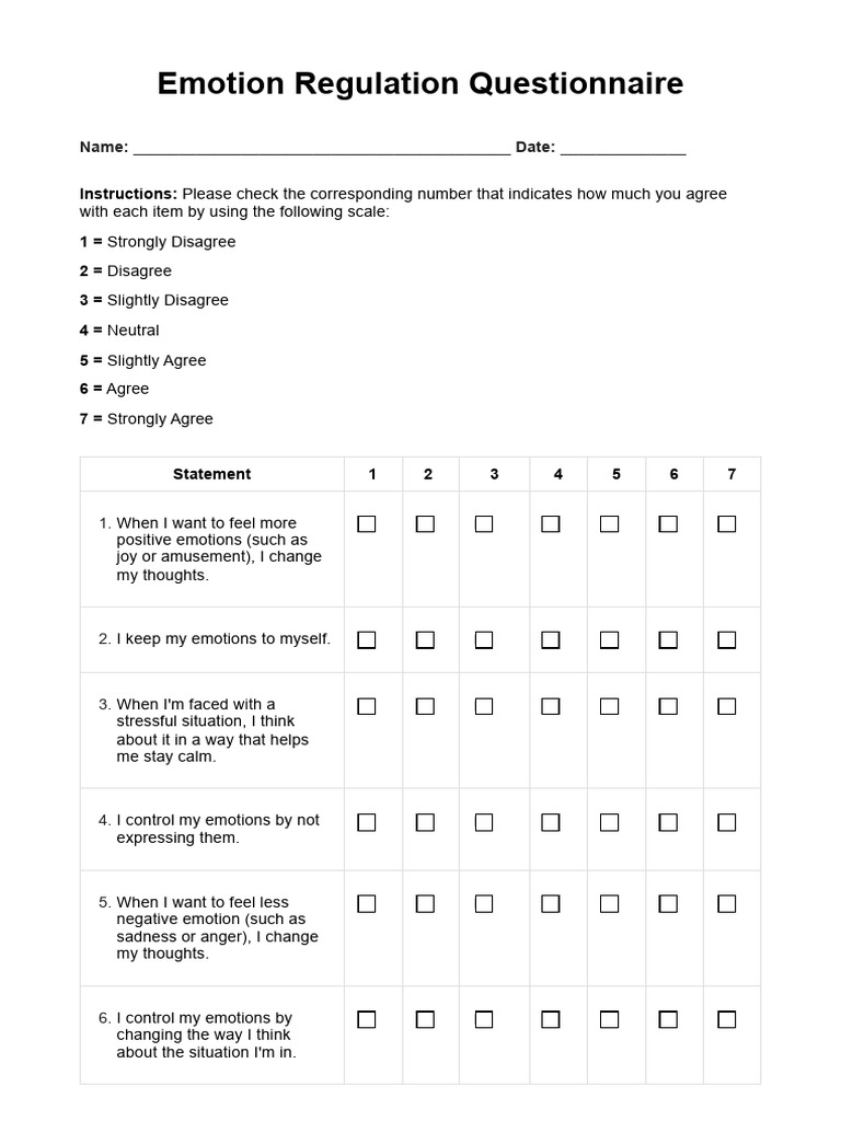 Emotion Regulation Questionnaire | PDF | Emotional Self Regulation ...