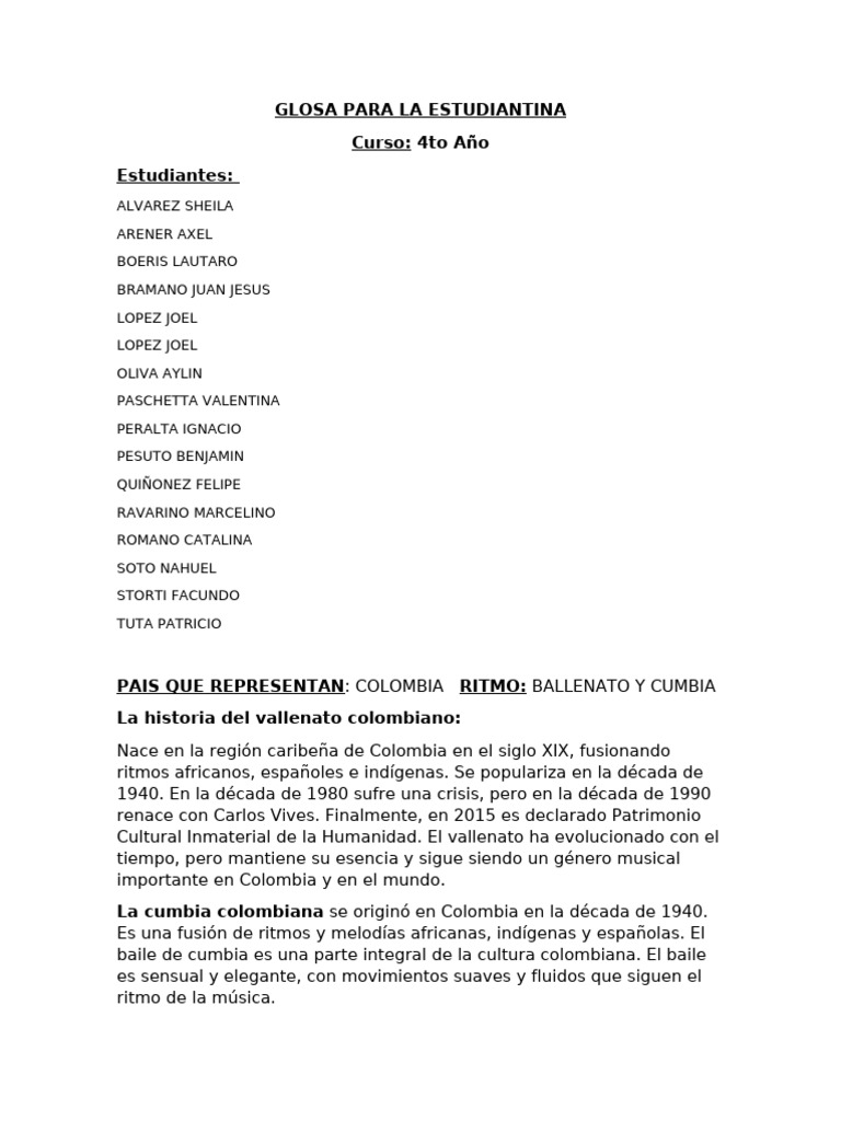Glosa para La Estudiantina | PDF | Las artes escénicas | Subgéneros ...