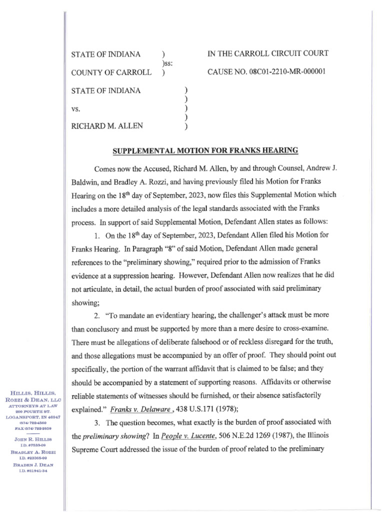 ALLEN SUPPpdf | PDF | Affidavit | Burden Of Proof (Law)