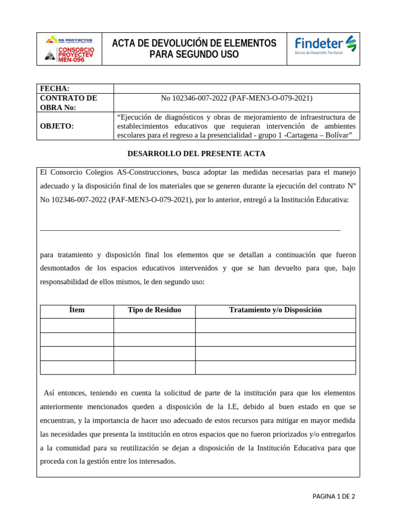 ACTA ELEMENTOS SEGUNDO USO | PDF