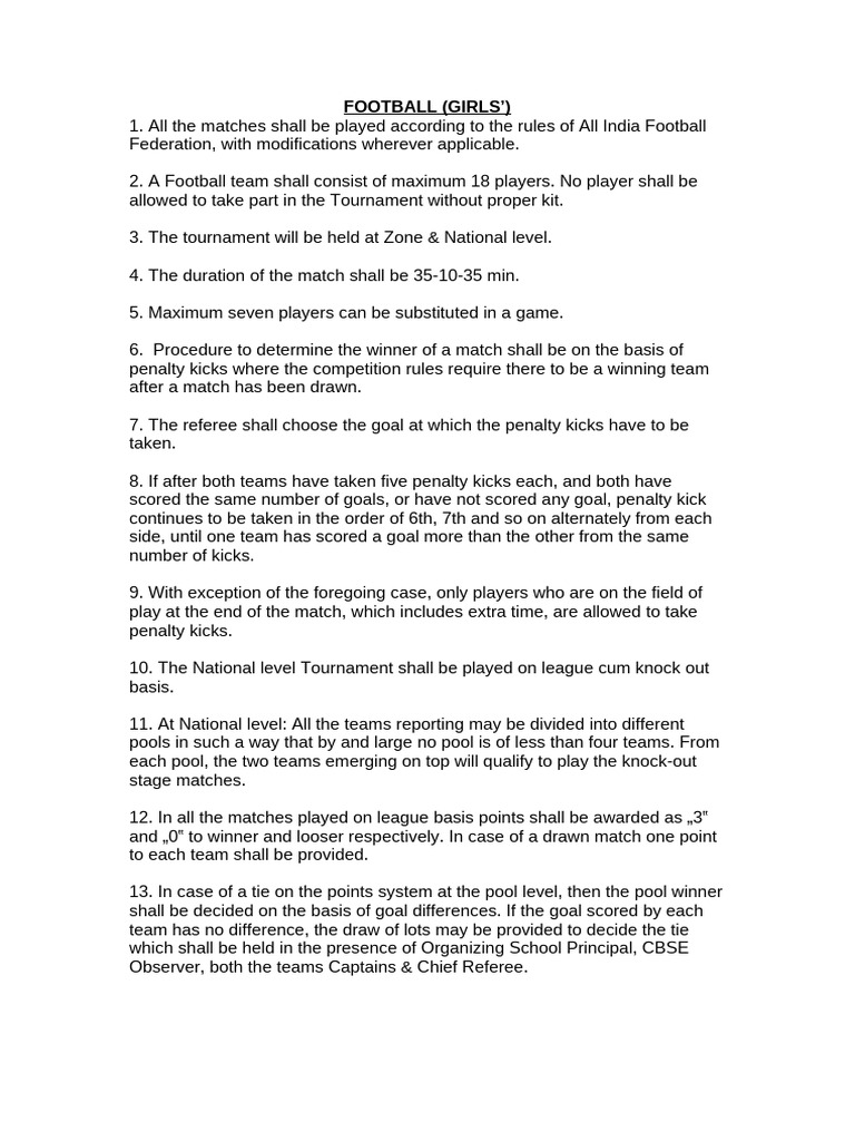 Football Girls Rules & Regulations | PDF
