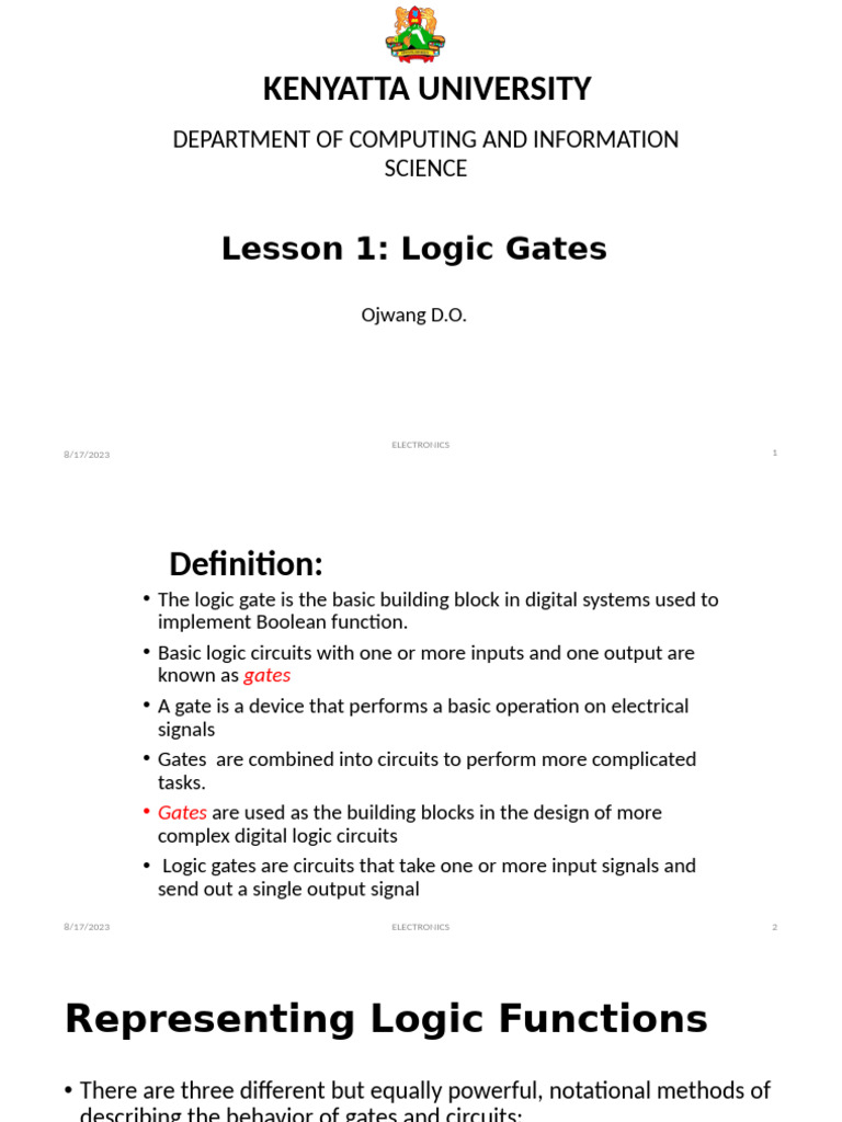 Lesson 1-Logic Gates-1 | PDF | Logic Gate | Boolean Algebra