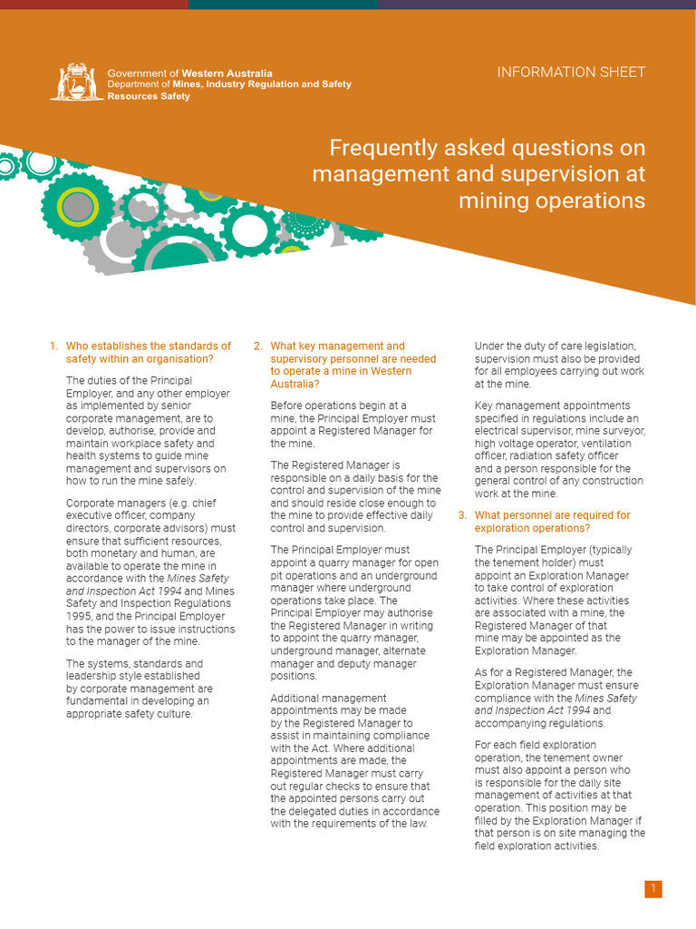 MSH IS FAQs MgmtSupervisionMiningOps | PDF | Risk | Occupational Safety ...