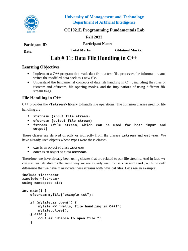 Lab 11 Data File Handling In C Pdf Comma Separated Values Parameter Computer Programming
