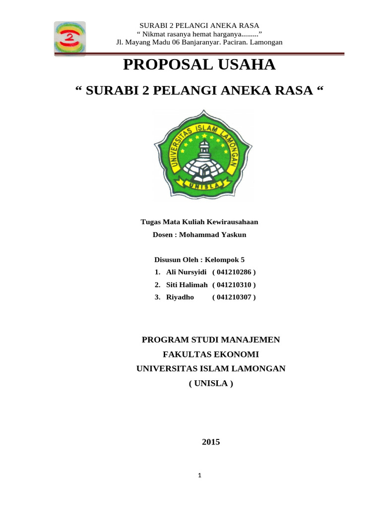 Proposal Usaha | PDF | Pengembangan Diri
