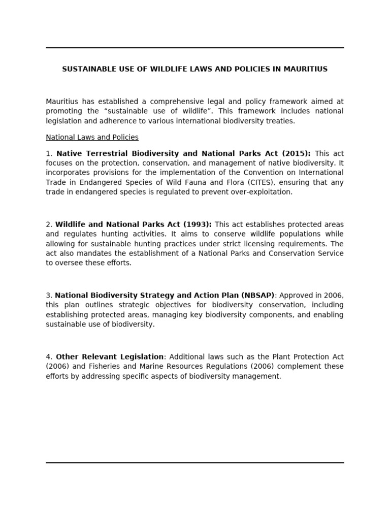 Mauritius' Biodiversity Protection Laws | PDF | Biodiversity ...