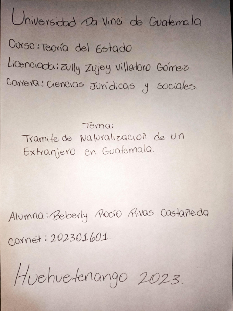 Teoría Del Estado Procedo de Naturalización Beberly Rivas | PDF
