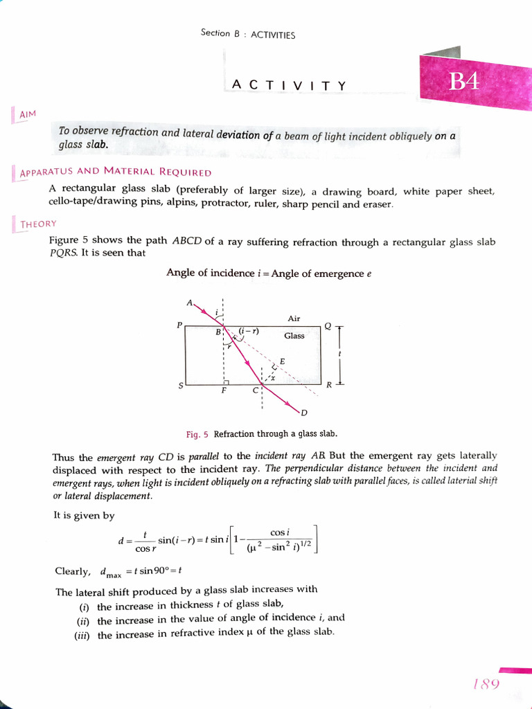 Observing Refraction and Lateral Displacement | PDF | Refraction ...