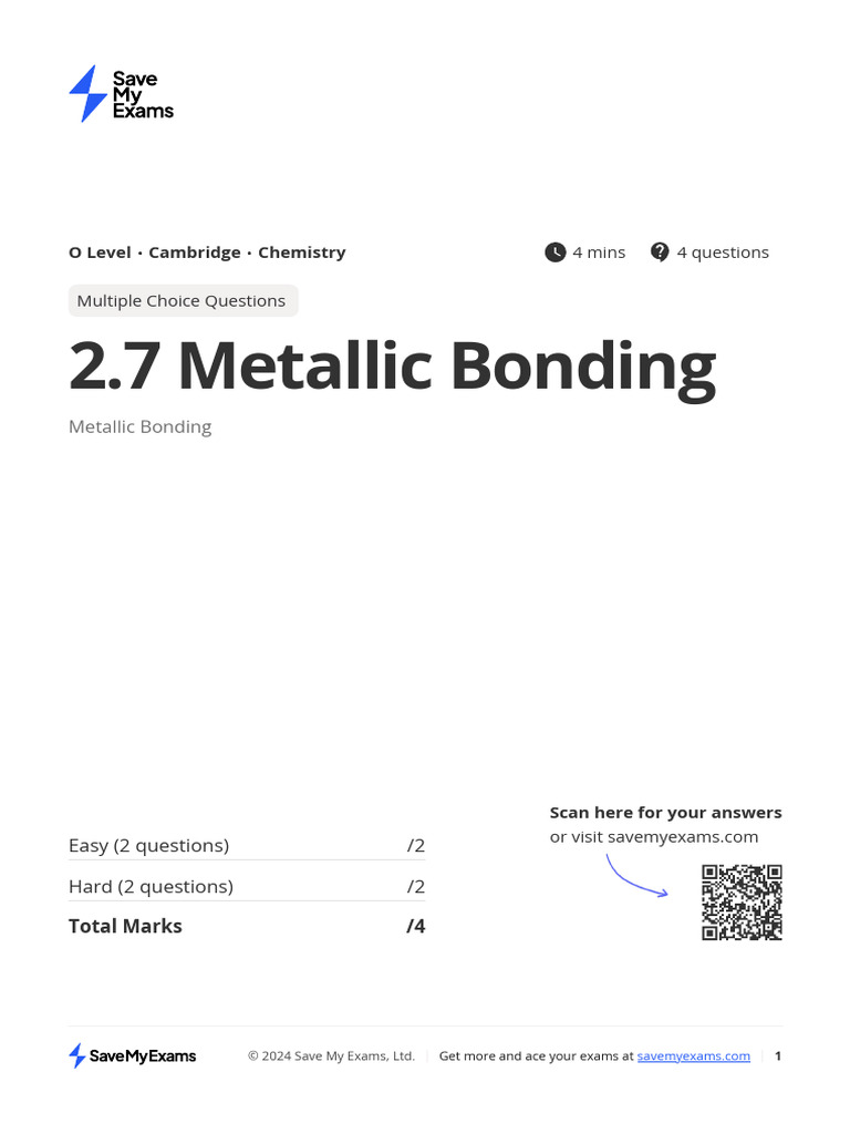 2 7 Metallic Bonding nVflLNhcGCDAQP45 | PDF | Chemical Bond | Metals