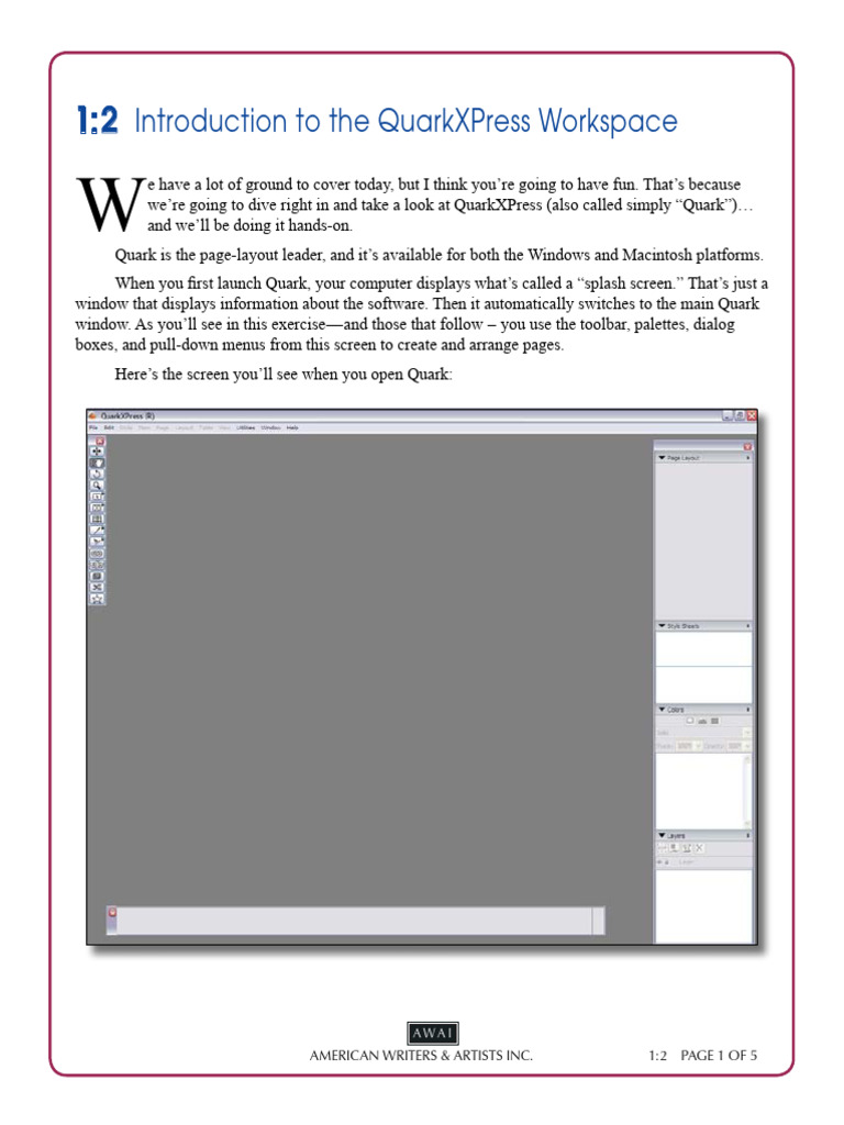01-02 Ntroduction To The QuarkXPress Workspace | PDF | Cursor (User Interface) | Button (Computing)